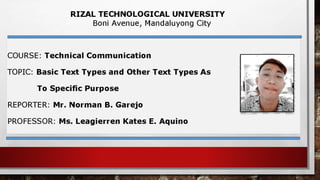Basic text types and other text types as to purpose ppt | PDF