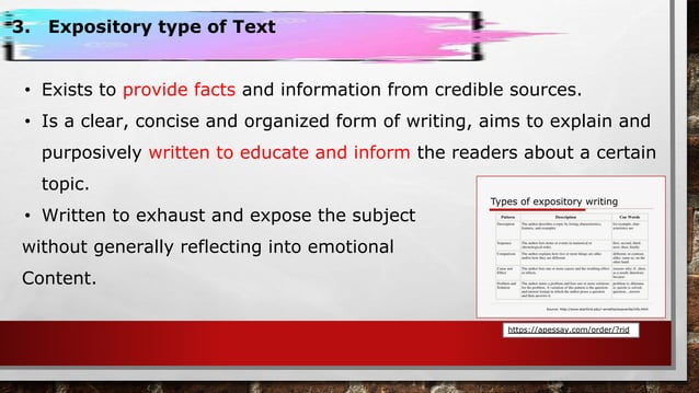 Basic text types and other text types as to purpose ppt | PDF