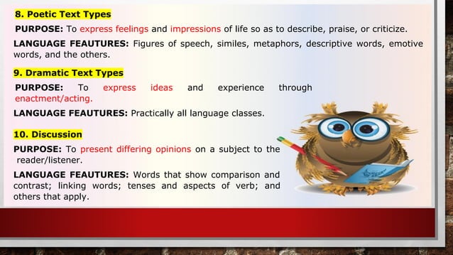 Basic text types and other text types as to purpose ppt | PDF