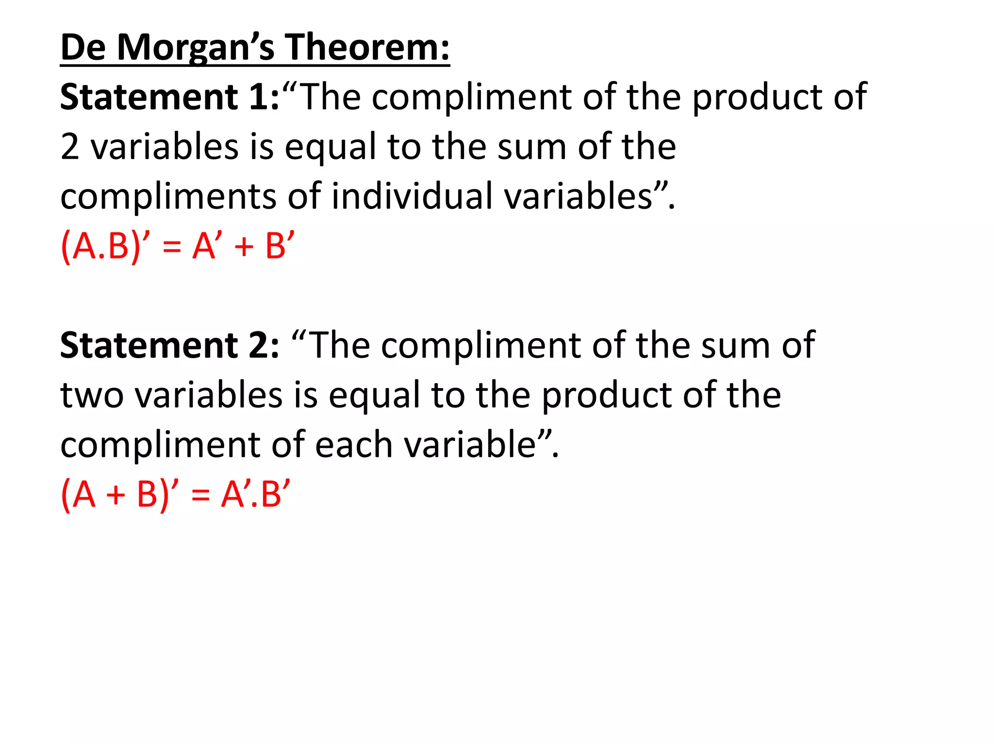 Basic Theorems And Properties Of Boolean Algebra Ppt 9269