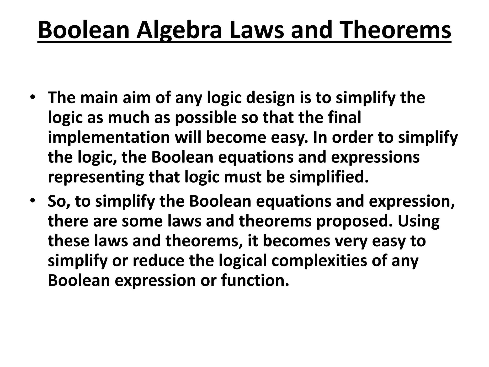 Basic theorems and properties of boolean algebra | PPTX