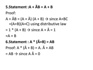 Basic theorems and properties of boolean algebra | PPTX