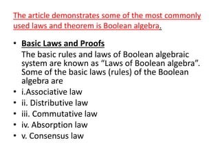 Basic theorems and properties of boolean algebra | PPTX