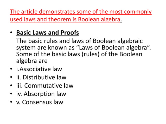 Basic theorems and properties of boolean algebra | PPTX
