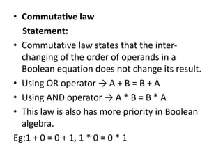 Basic theorems and properties of boolean algebra | PPTX