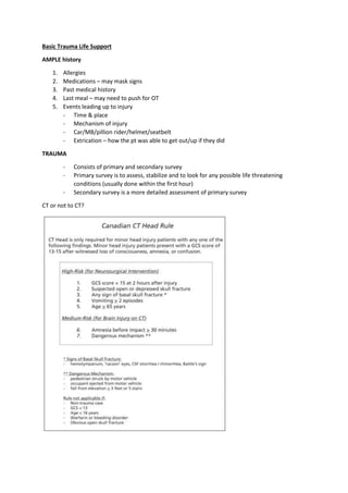 Basic Trauma Life Support Document Notes | DOCX