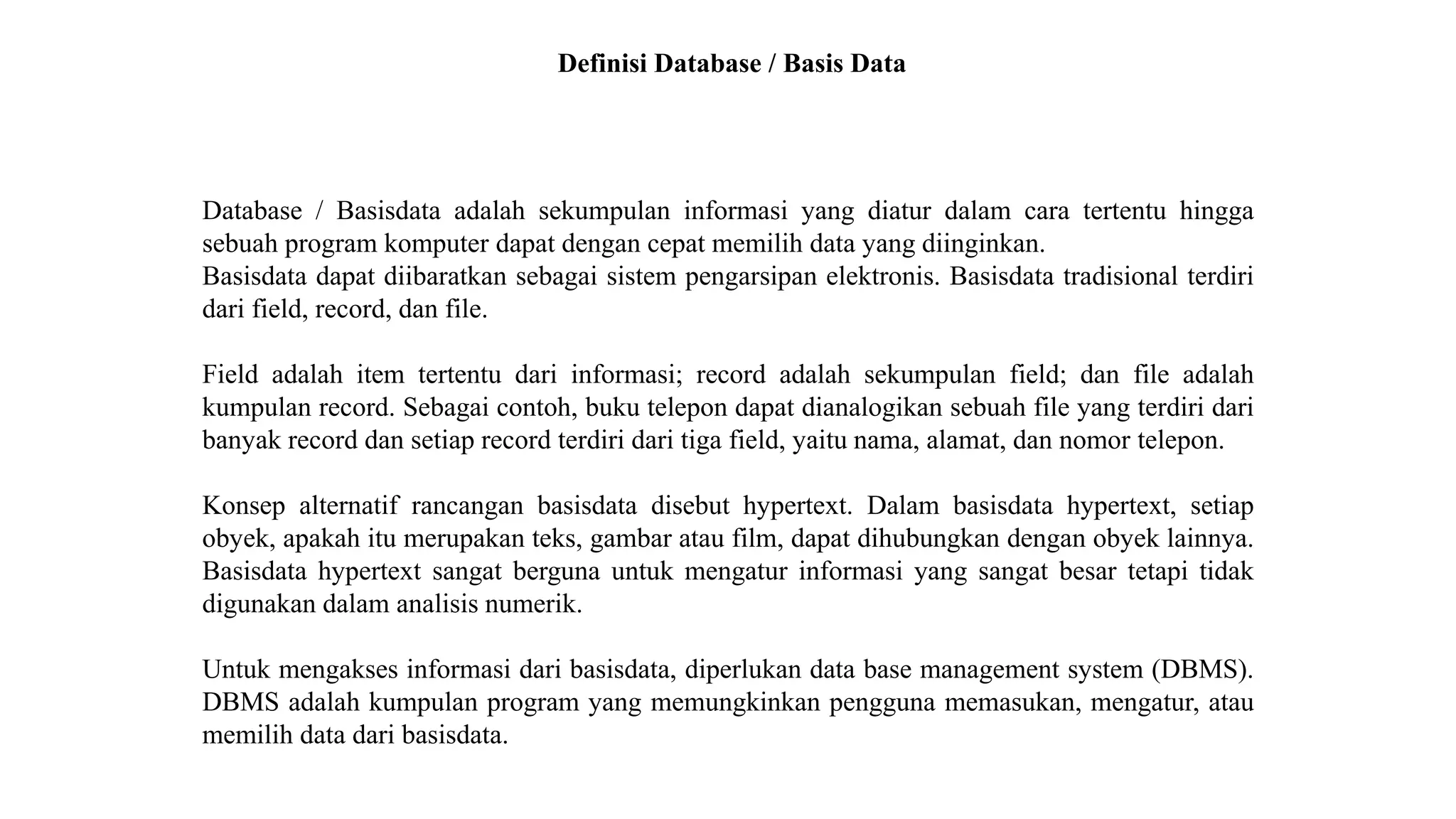 Basic understanding of database ( INDONESIAN ) | PPT