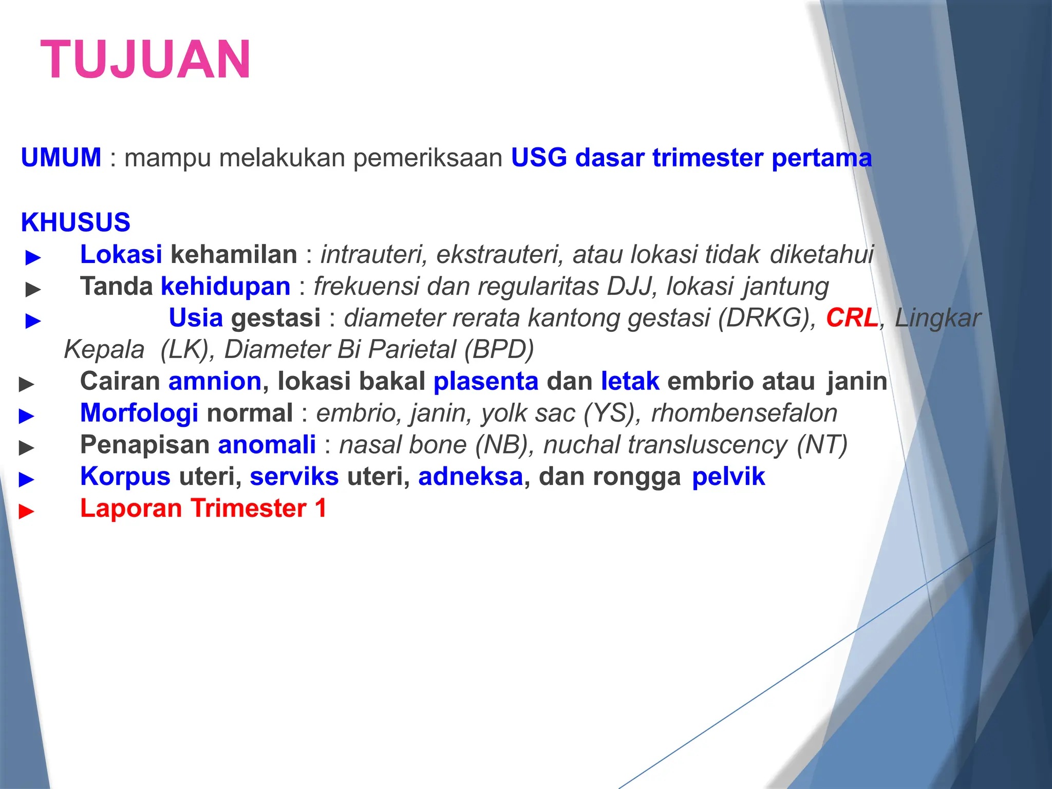 Basic USG Trimester Satu dan Abnormalitas | PPTX