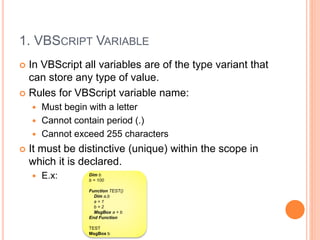 Basic vbscript for qtp | PPTX | Programming Languages | Computing