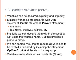 Basic vbscript for qtp | PPTX | Programming Languages | Computing