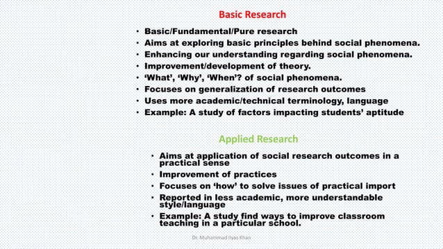 Basic vs applied research | PPTX | Education