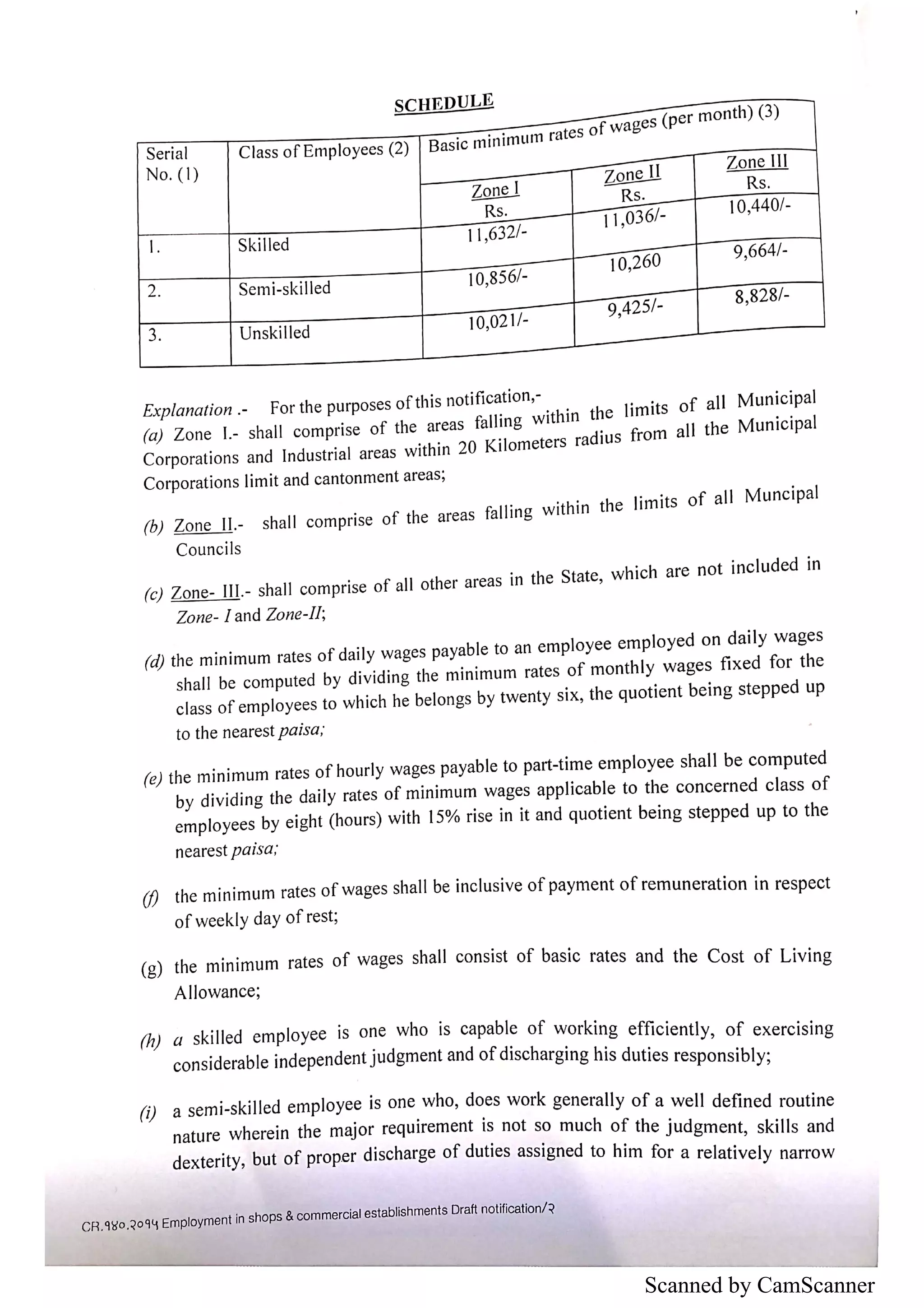 Basic wages revised in 2019 (in shop & commercial establishment only) | PDF