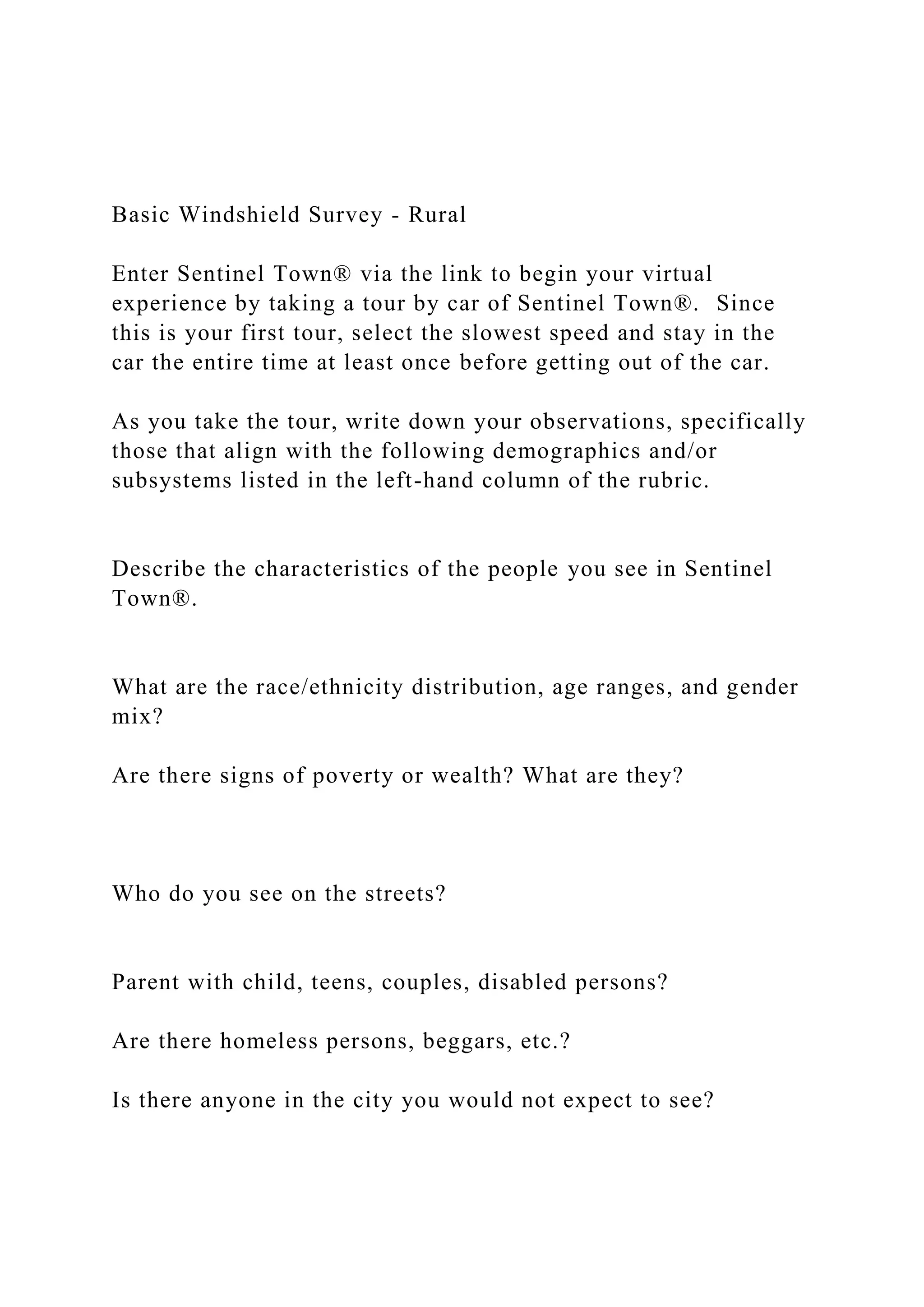 Basic Windshield Survey - RuralEnter Sentinel Town® via the .docx