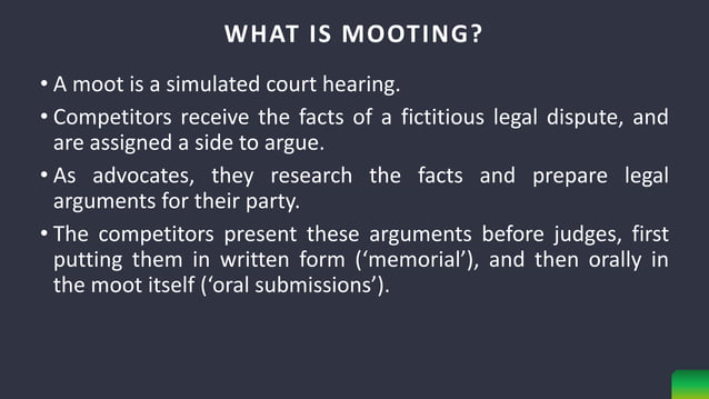 Basics of Mooting in Law School | PPTX | Legal Services Industry | Industries