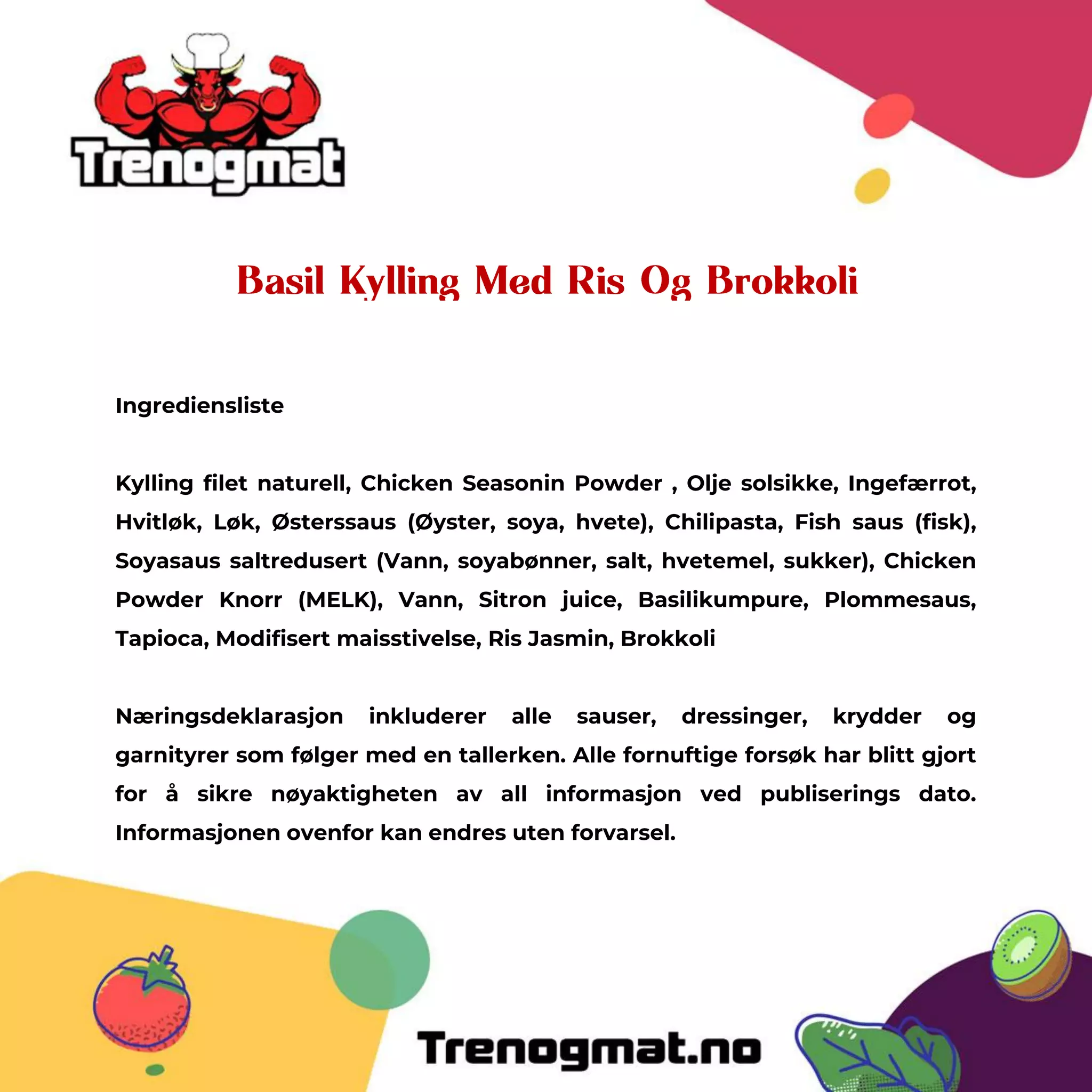 Basil Kylling Med Ris Og Brokkoli | PDF