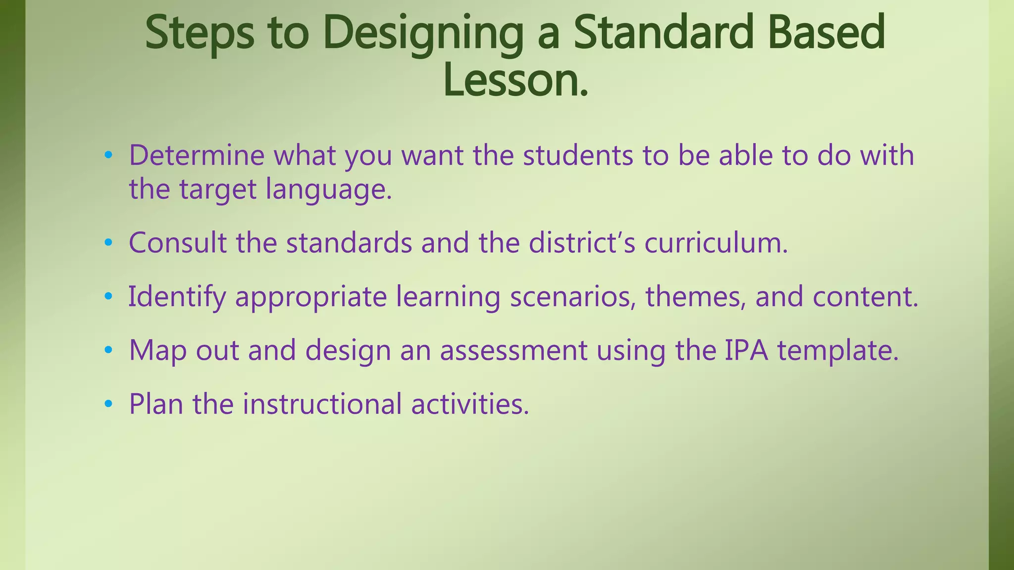 Basing assessment on standards (chapter 2 Sandrock) | PPTX