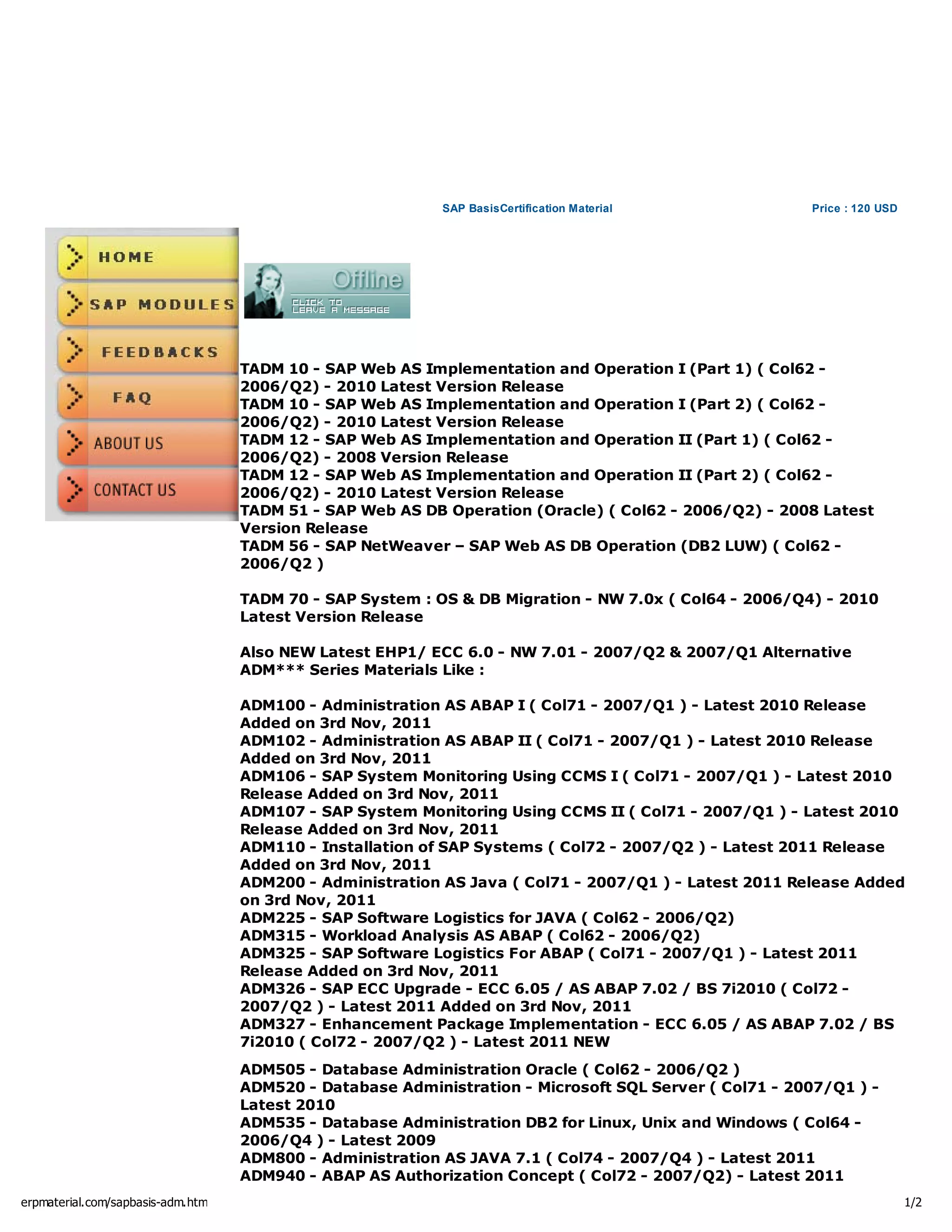 SAP BasisCertification Material | PDF