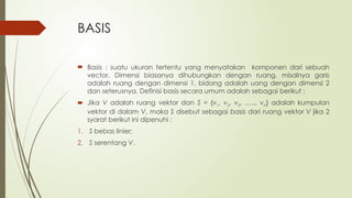 Basis Dan Dimensi materi dari matematika district | PPT