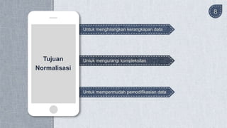 Primary key, Foreign key, Normalisasi, Unnormalisasi, DDL, DML, Problem graph, Array list | PPT