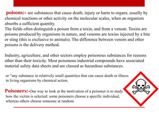 Basis of criminal assessment & diagnosis of poisoning in live human. | PDF