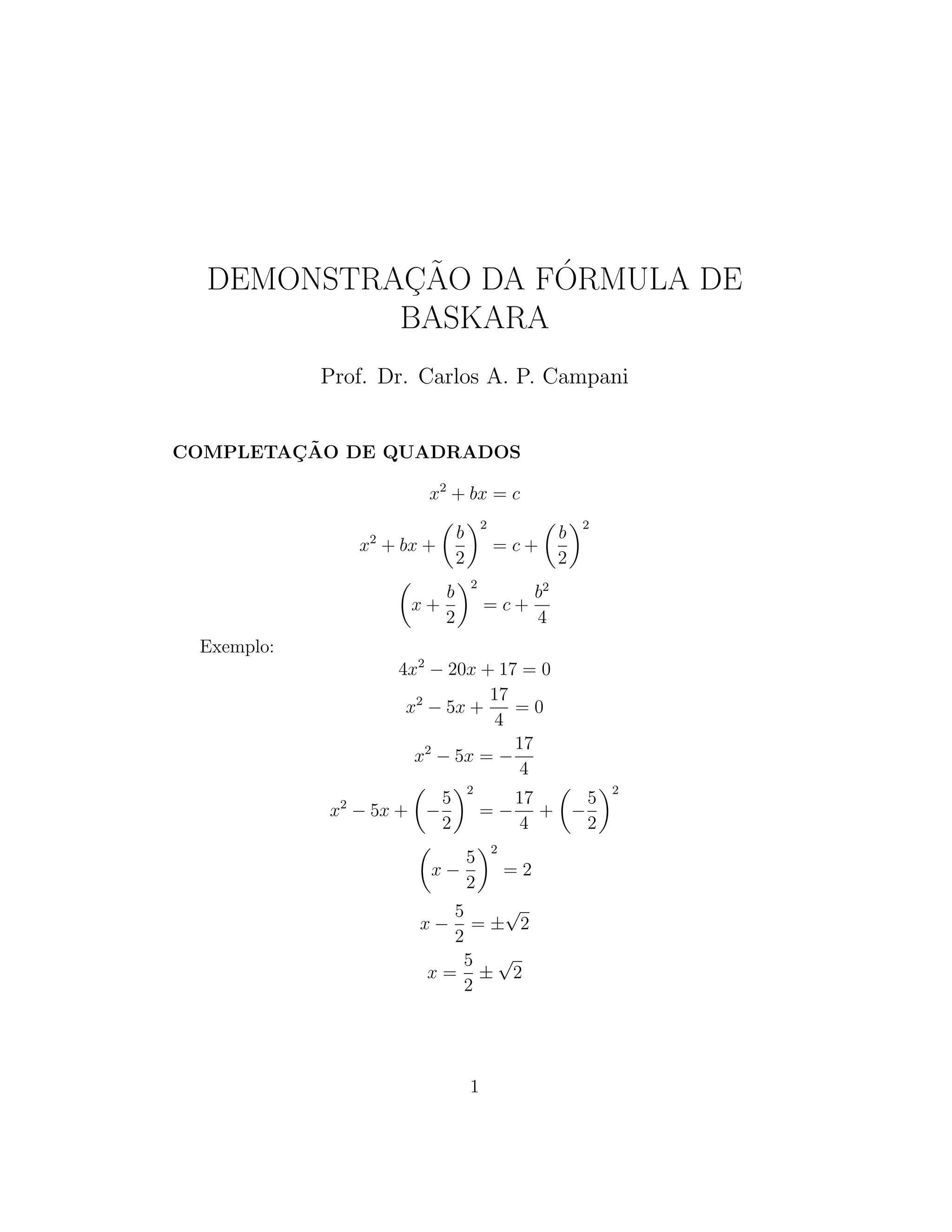 Demonstração da Fórmula de Baskara | PDF