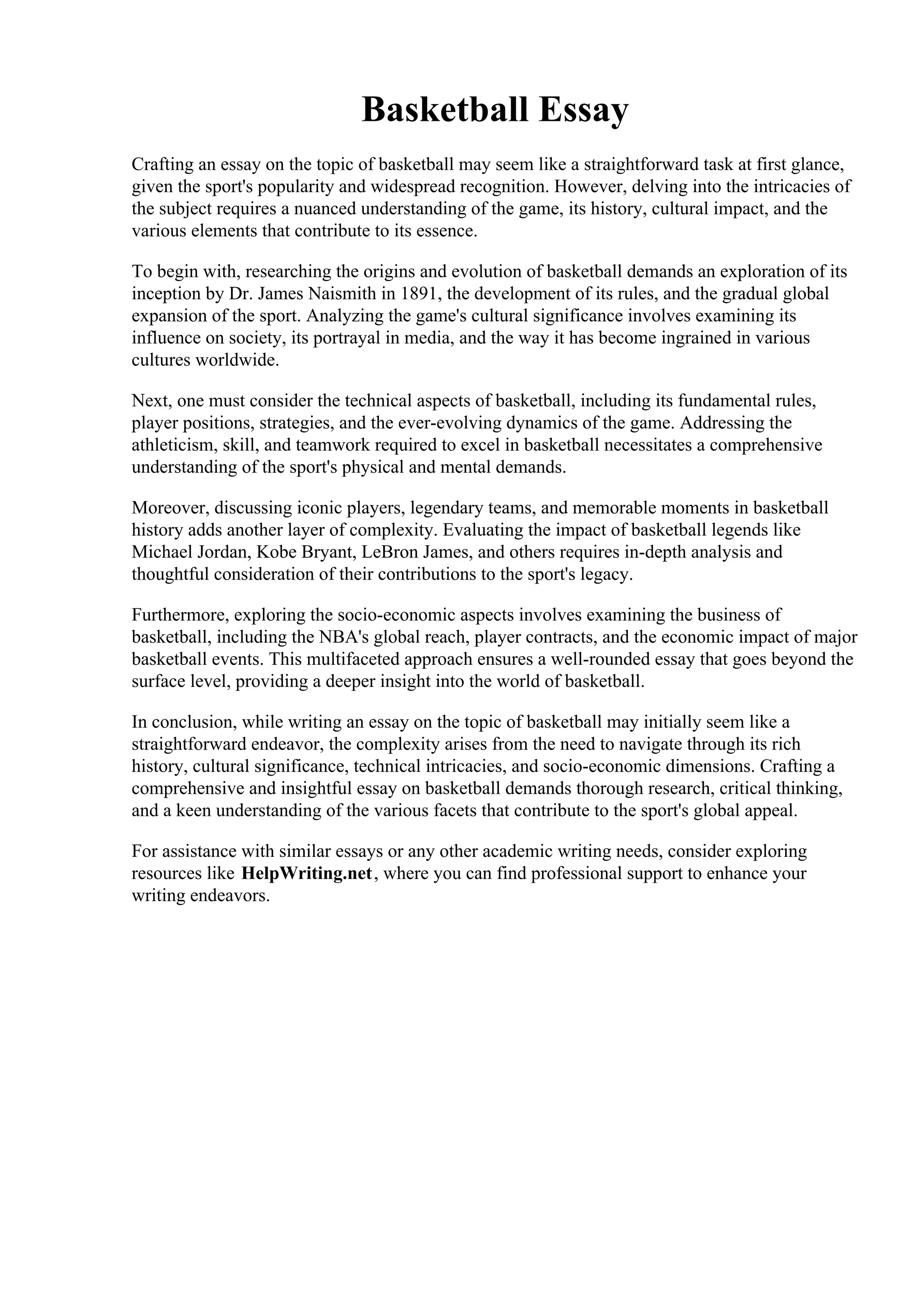 Basketball Essay. 007 Essay Example About Basketball Large Thatsnotus | PDF