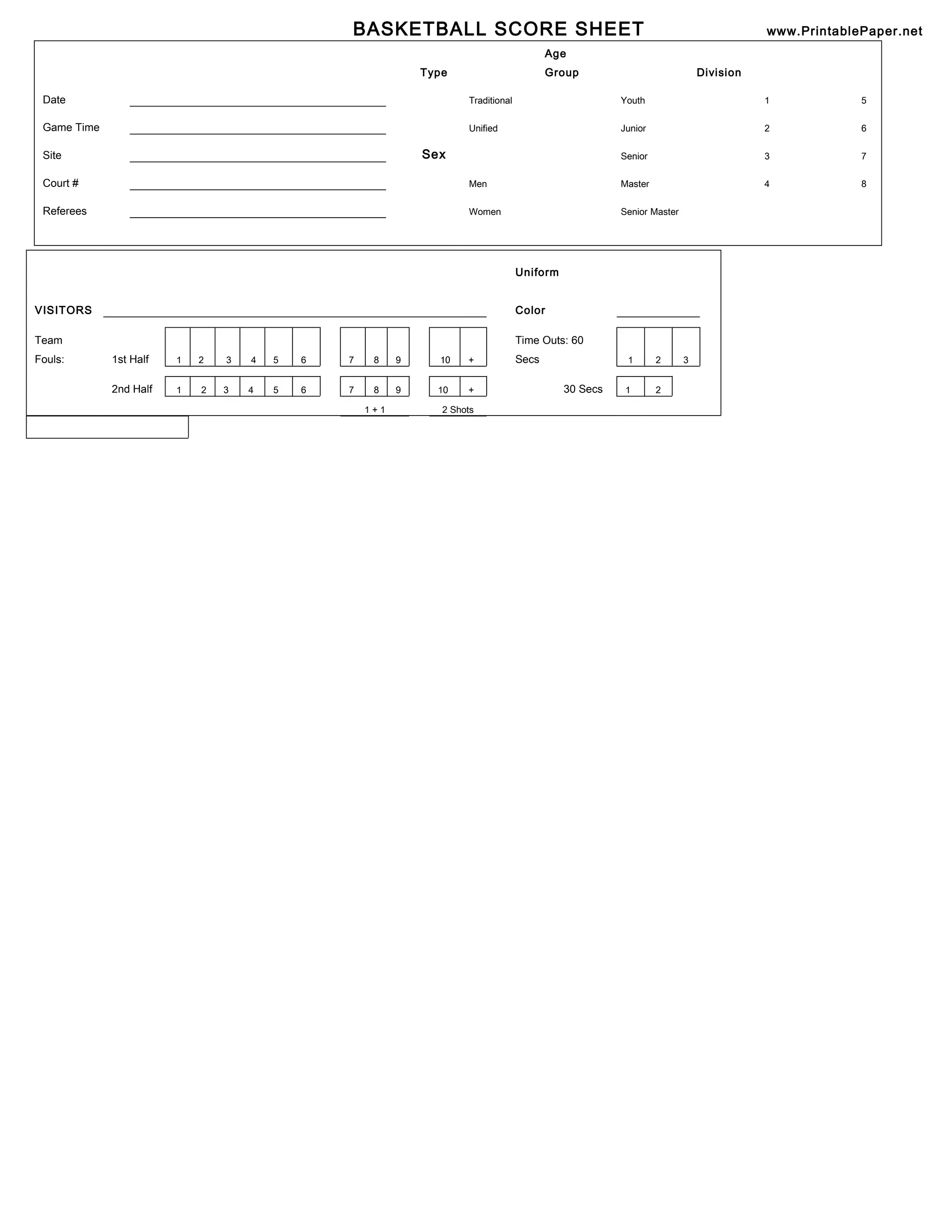 Basketball score sheet | DOC | Basketball | Sports