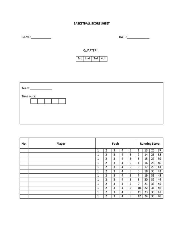 Basketball score sheet | DOCX | Basketball | Sports