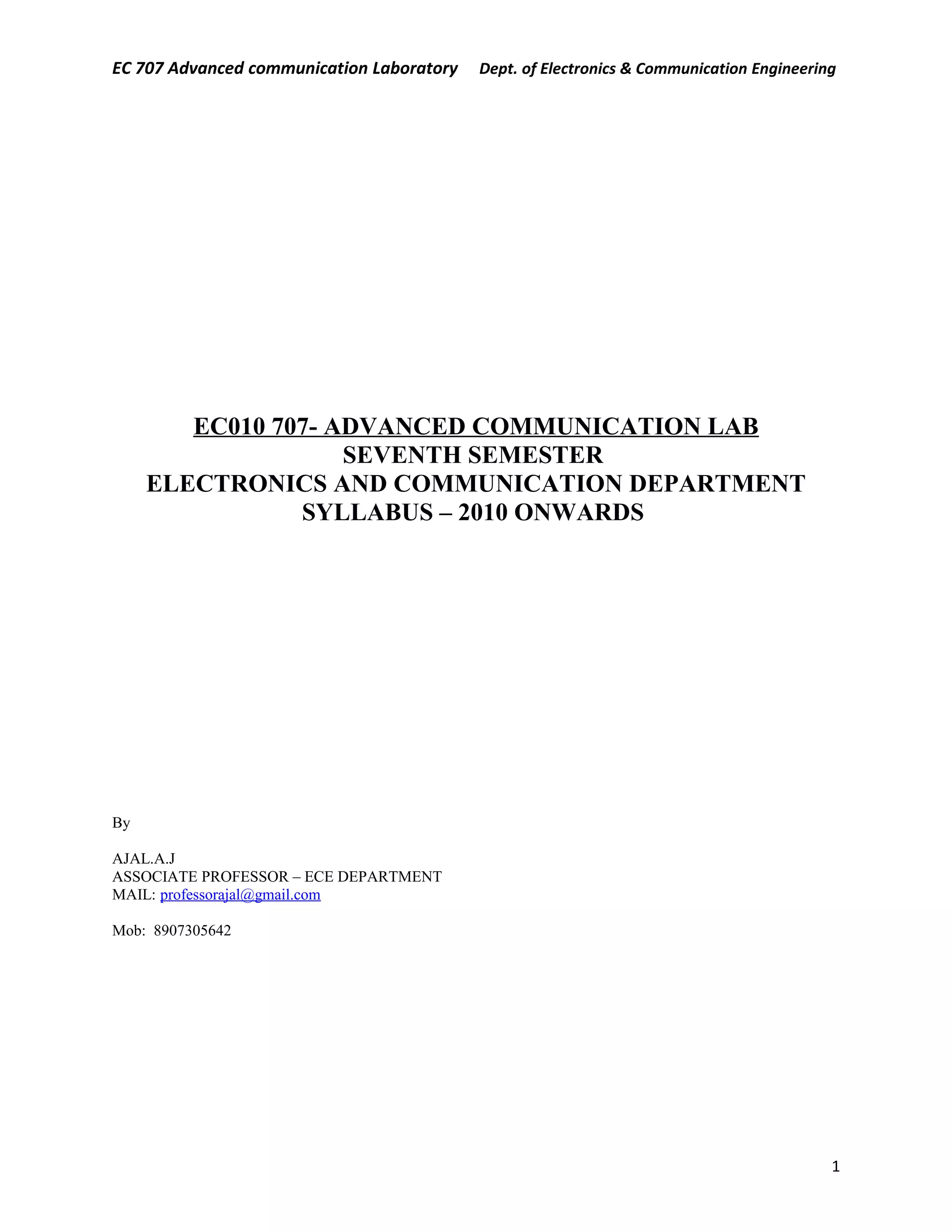 Advanced communication lab manual | DOC