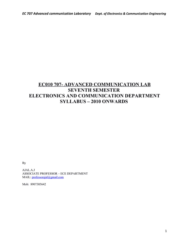 Advanced communication lab manual | DOC