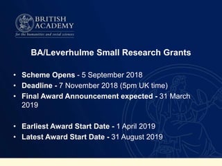 Ba small research grants 2018-2019 | PPT