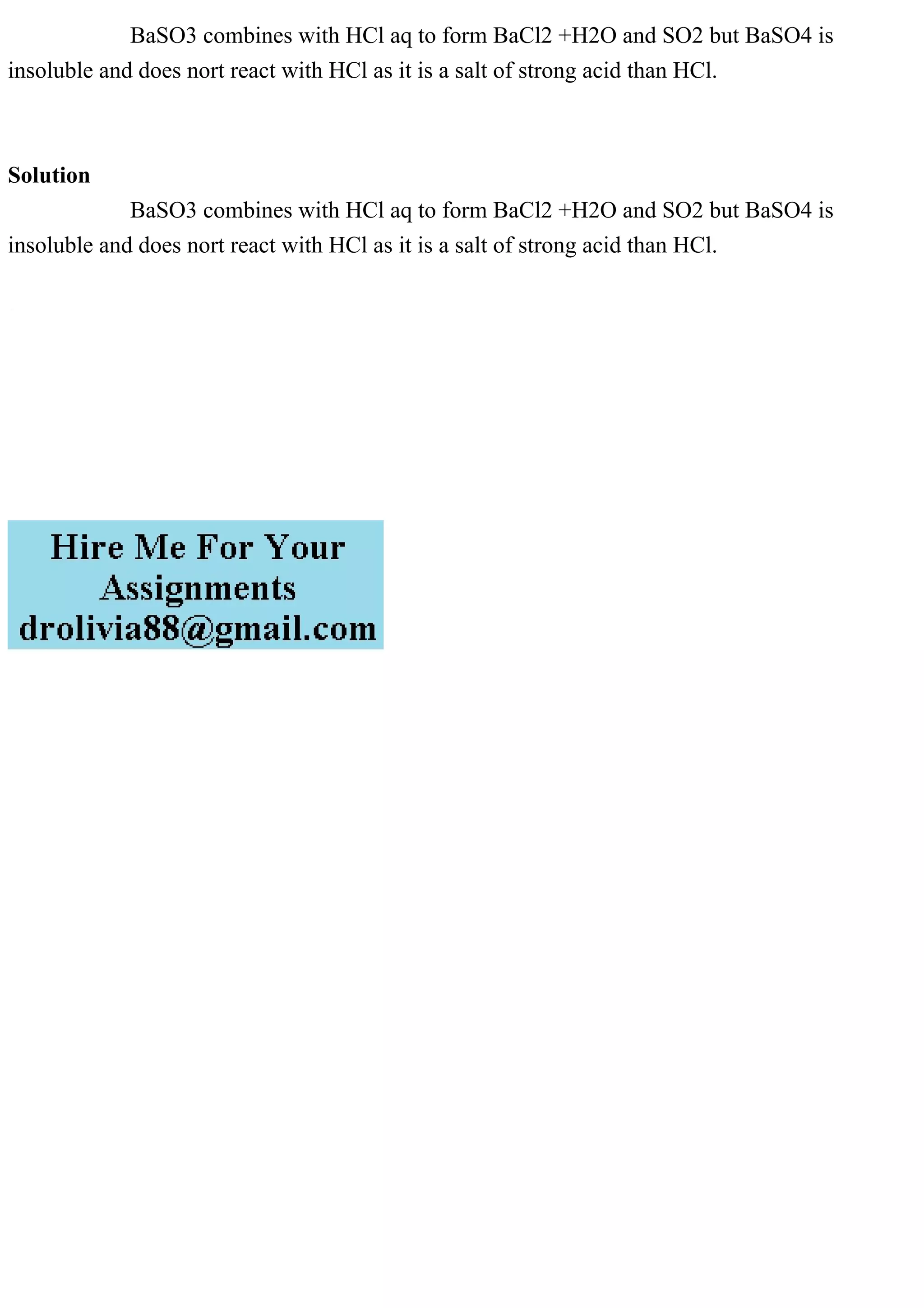 BaSO3 combines with HCl aq to form BaCl2 +H2O and.pdf