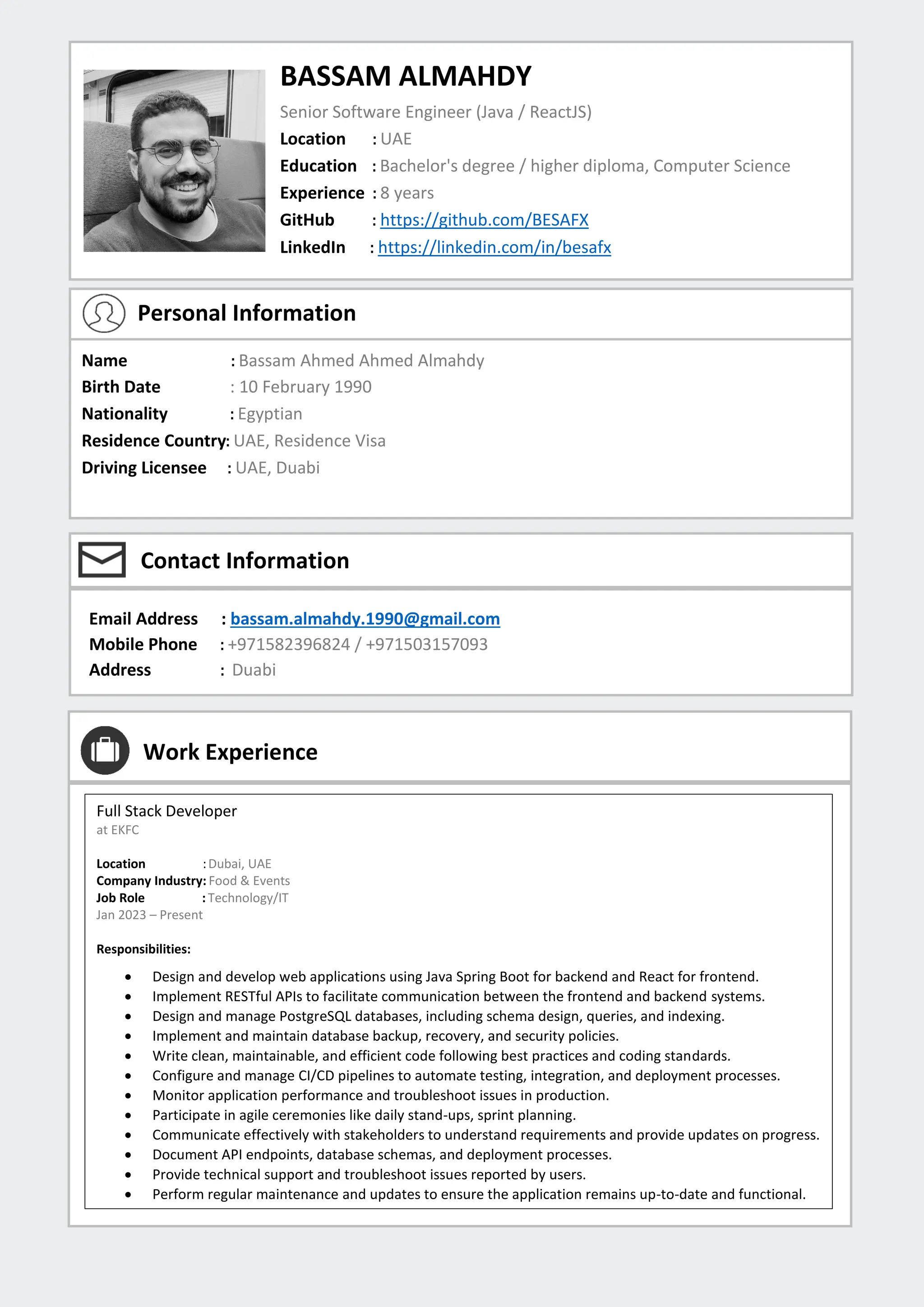 Bassam Almahdy - CV - Full Stack Developer | PDF