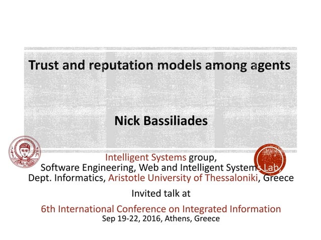 Trust and reputation models among agents | PPT