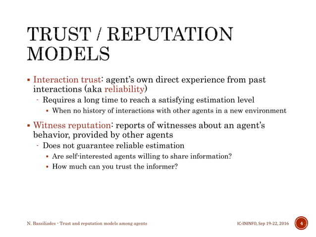 Trust and reputation models among agents | PPT