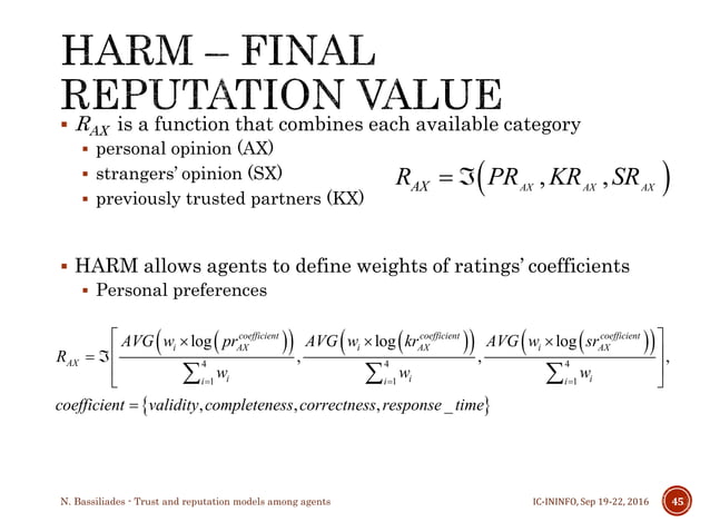 Trust and reputation models among agents | PPT