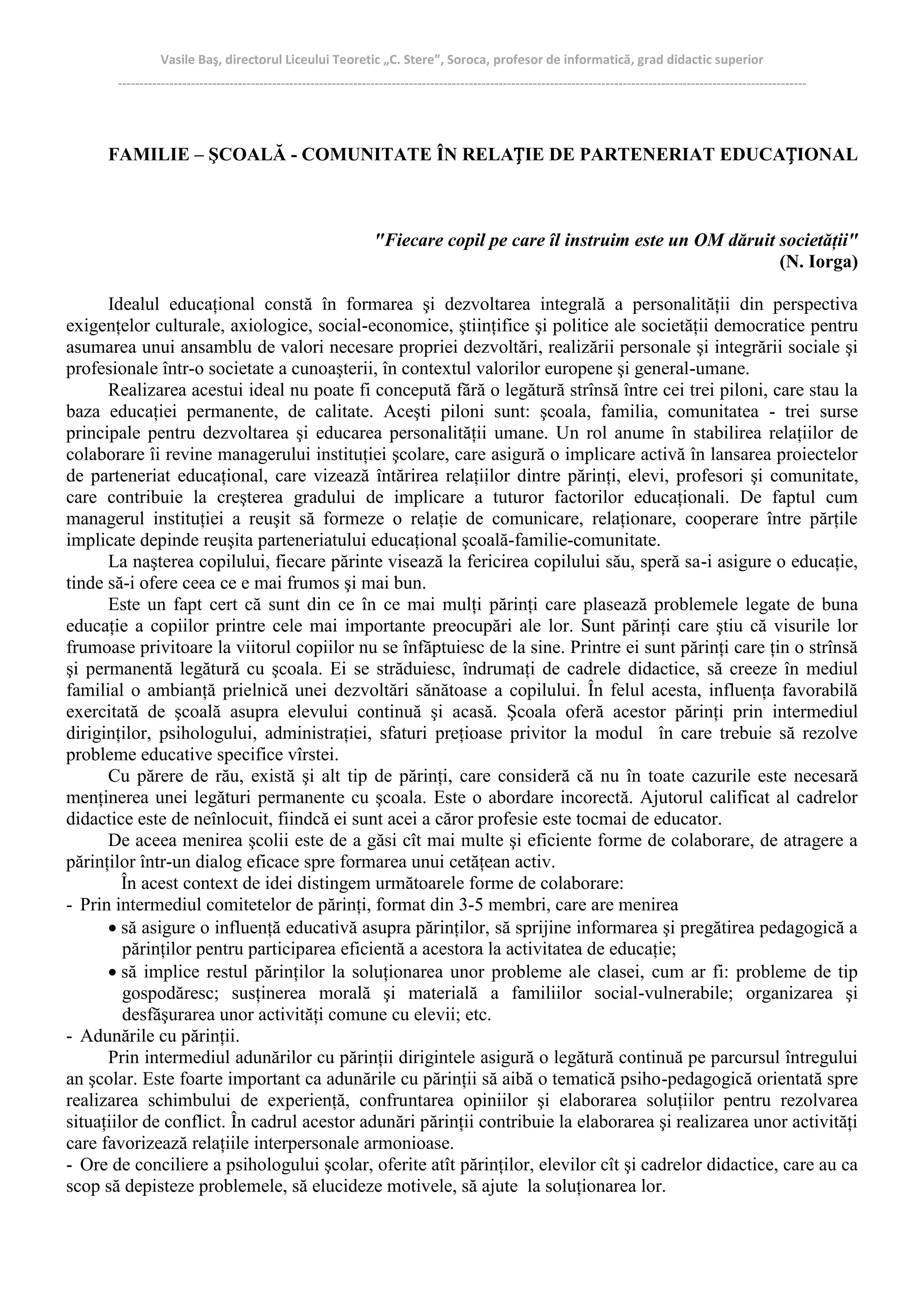 Bas vasile. soroca._familia-scoala-comunitatea.a | PDF