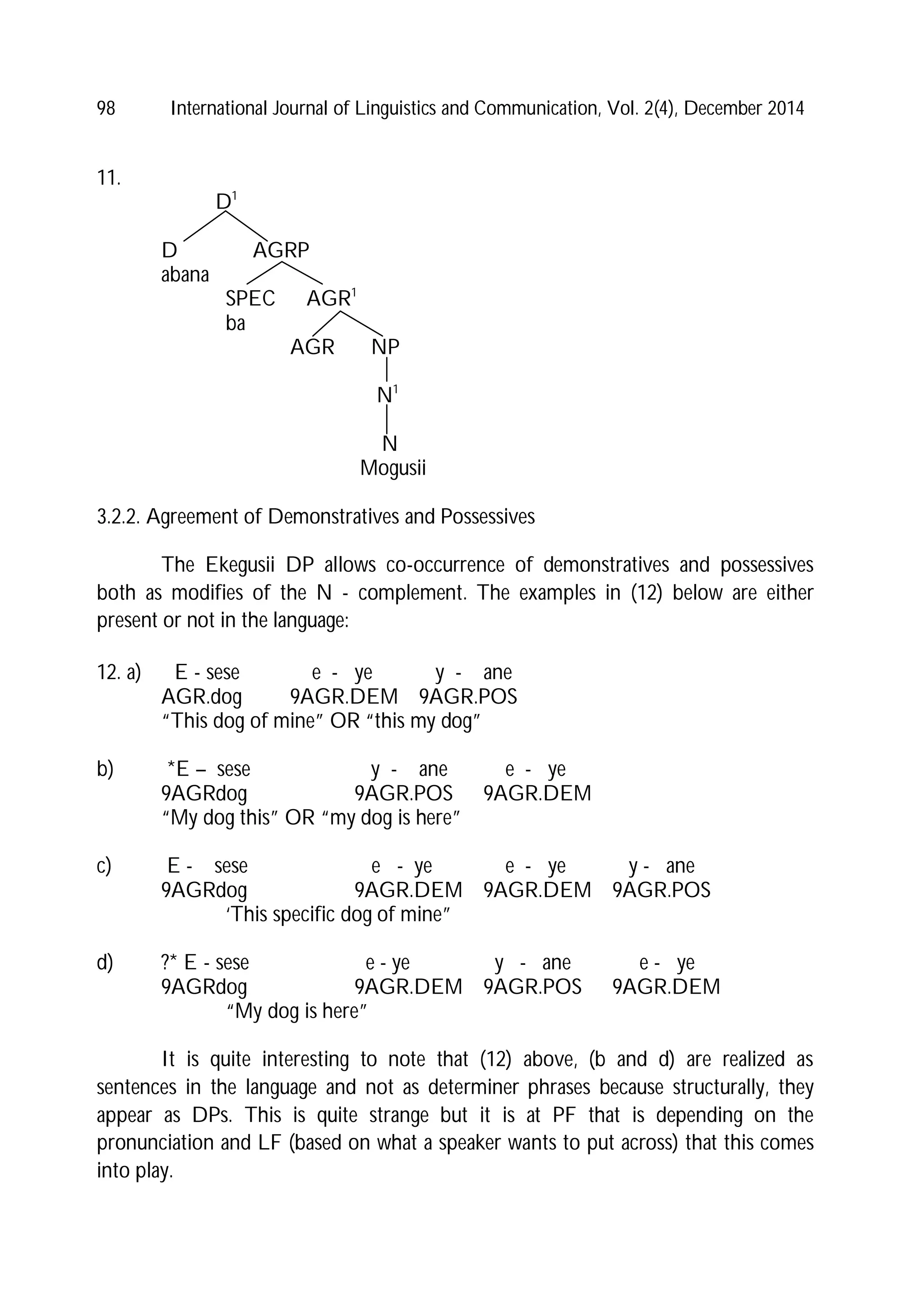 The Ekegusii Determiner Phrase Analysis in the Minimalist Program | PDF