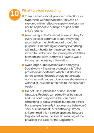 Recording in Children's Social Work - BASW - 10 Top Tips | PDF