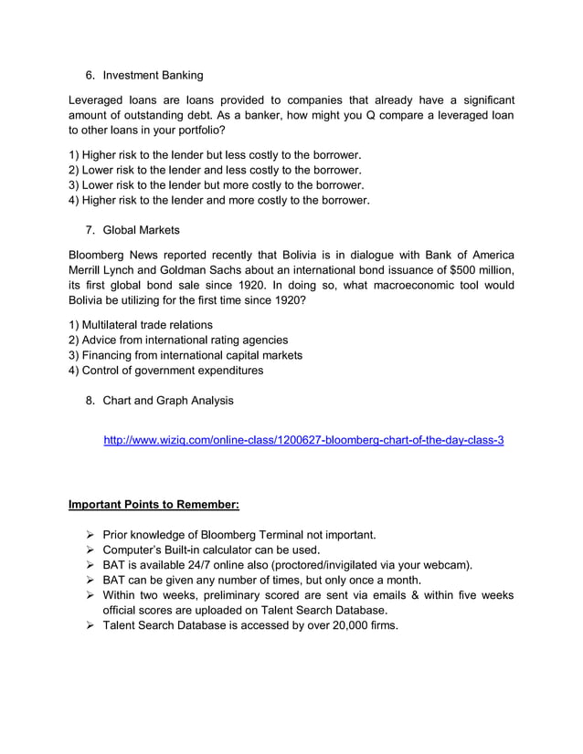 Bloomberg Aptitude Test (BAT) | PDF