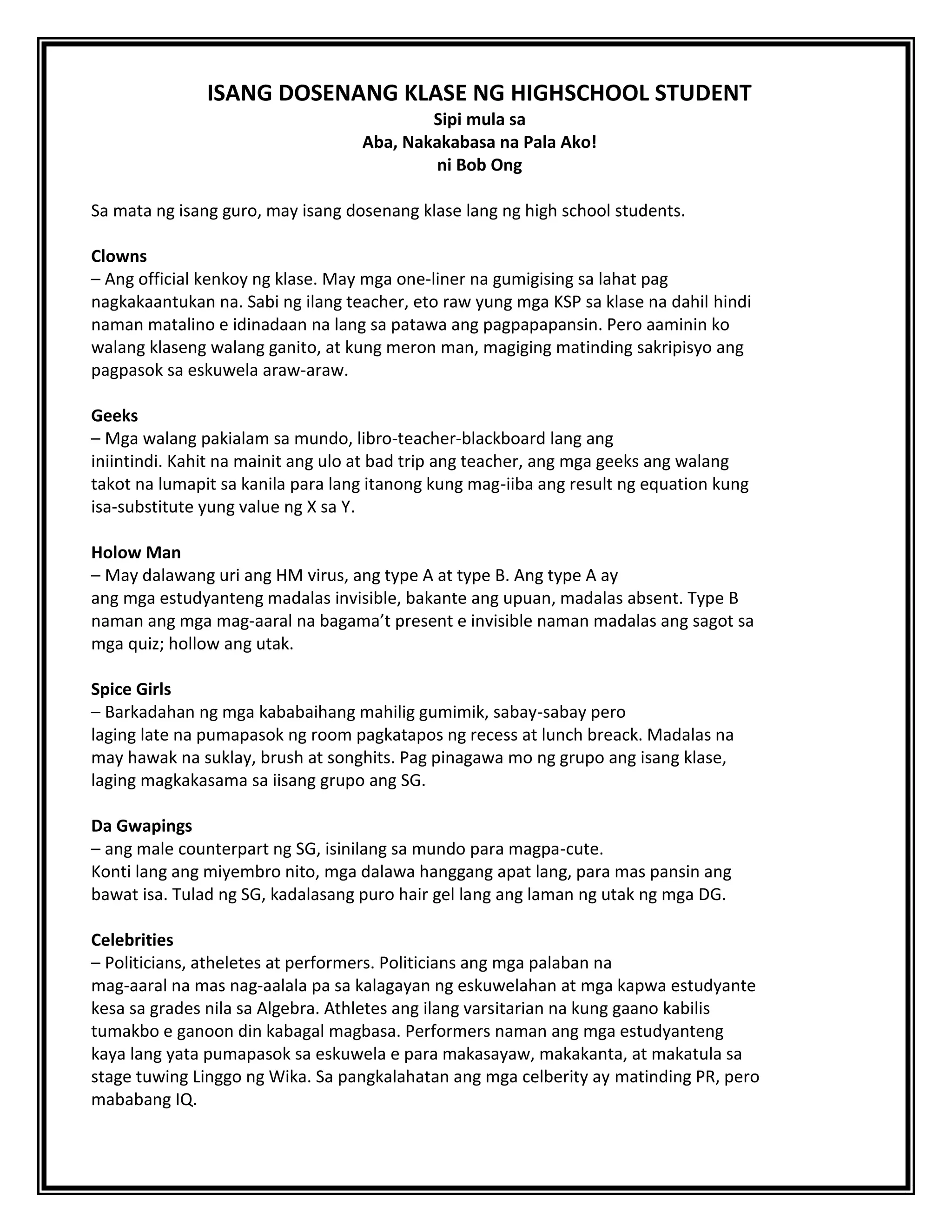 Mga Kwentong Bayan at Tula - Grade 7 | DOCX