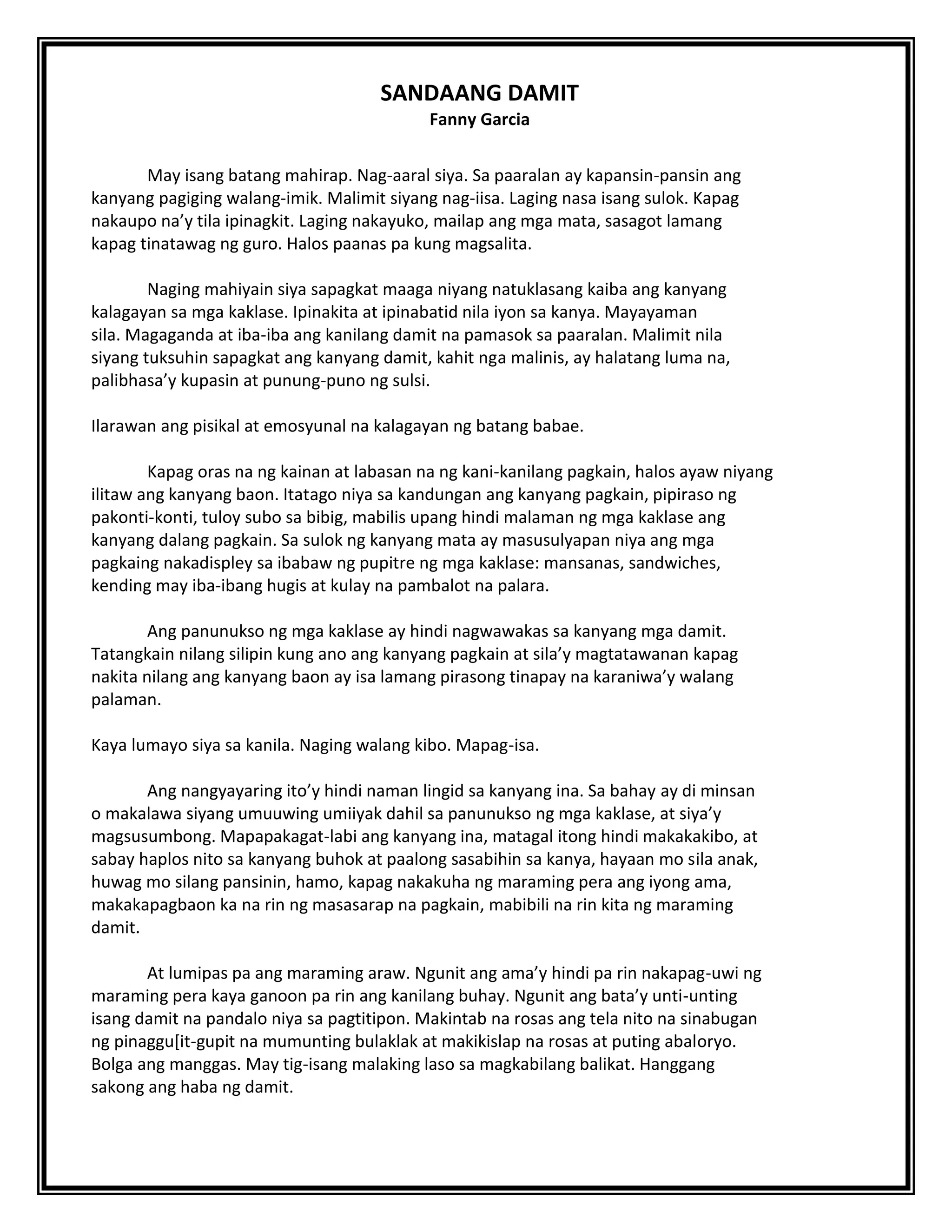 Mga Kwentong Bayan at Tula - Grade 7 | DOCX