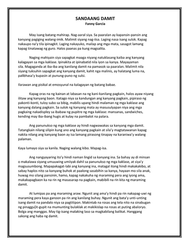 Mga Kwentong Bayan at Tula - Grade 7 | DOCX