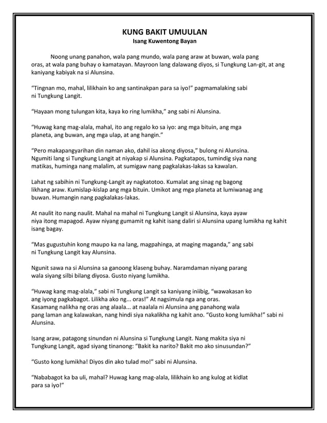 Mga Kwentong Bayan at Tula - Grade 7 | DOCX