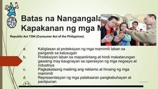 Batas na nangangalaga sa kapakanan ng mga mamimili | PPTX