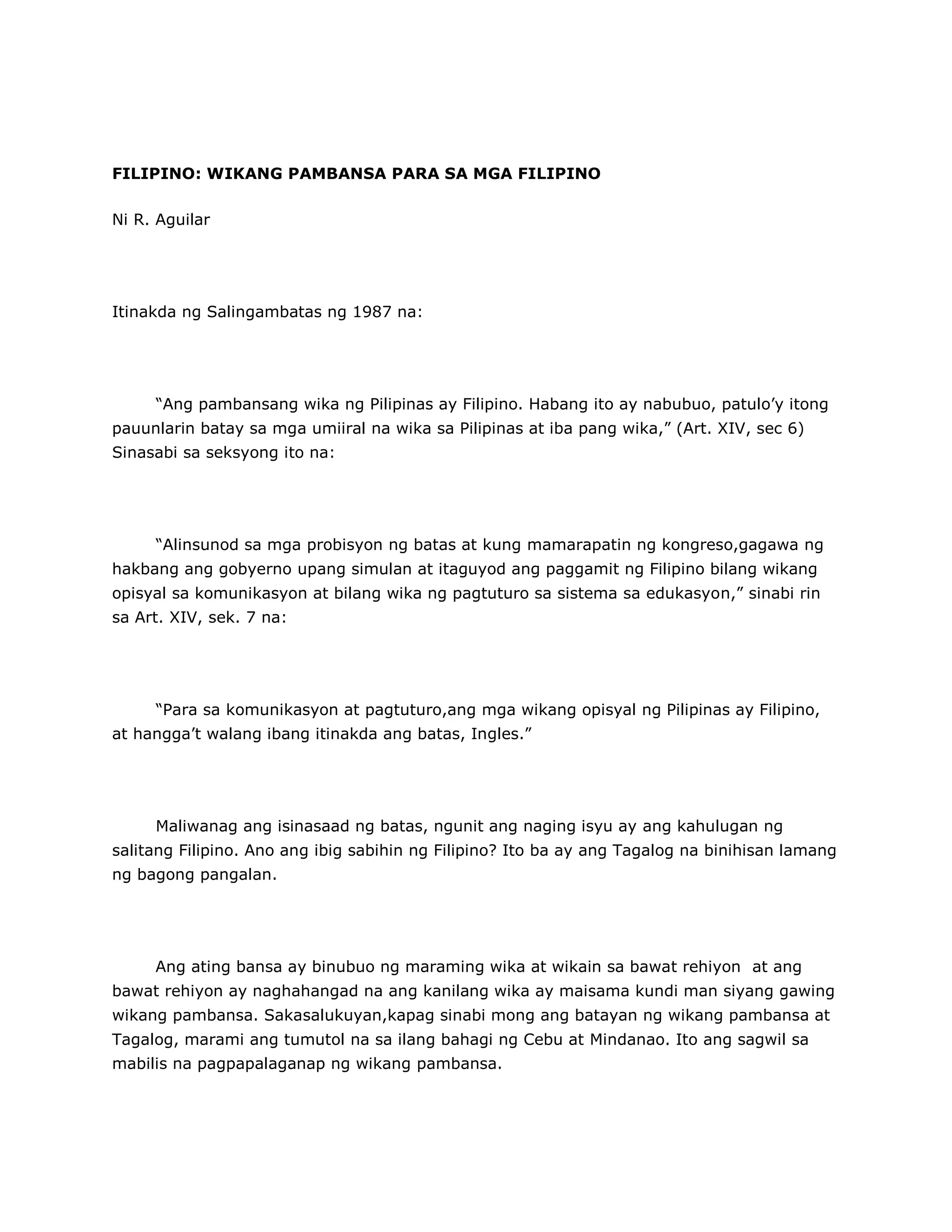 Batas ng Wikang Filipino | PDF