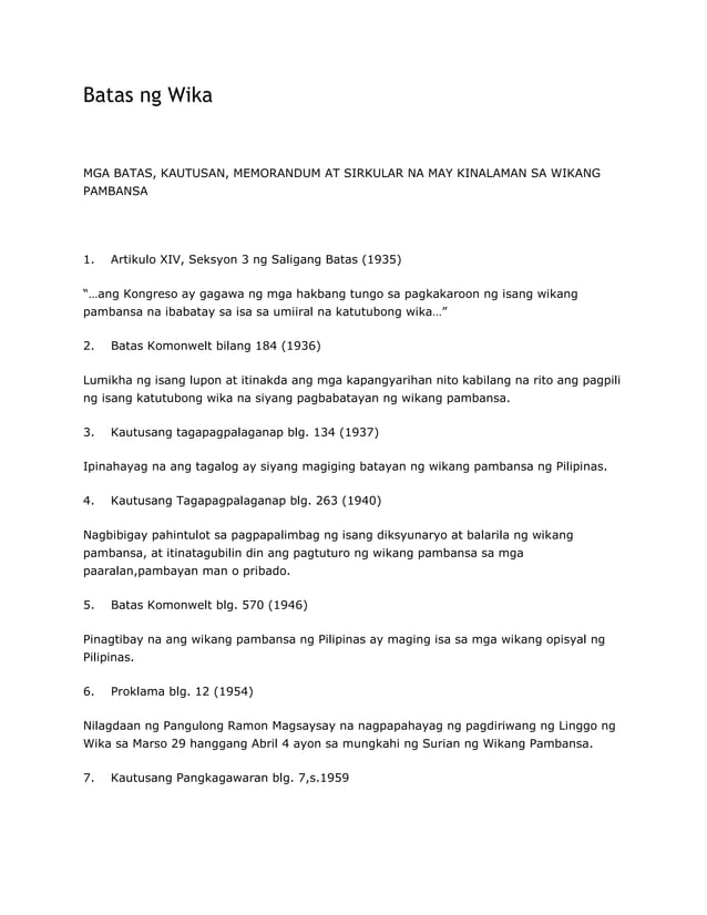 Batas ng Wikang Filipino | PDF