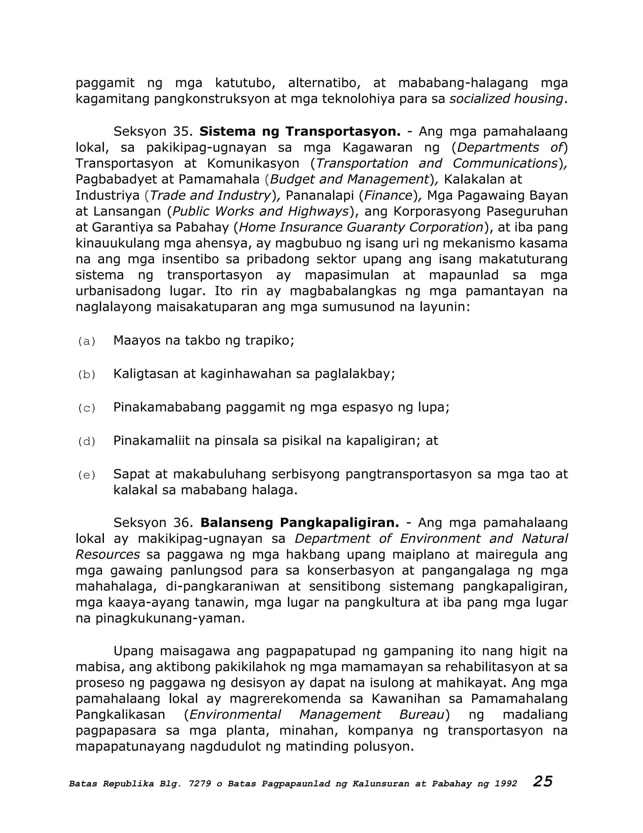 Batas Republika Blg. 7279, na huling sinusugan ng Batas Republika Blg ...
