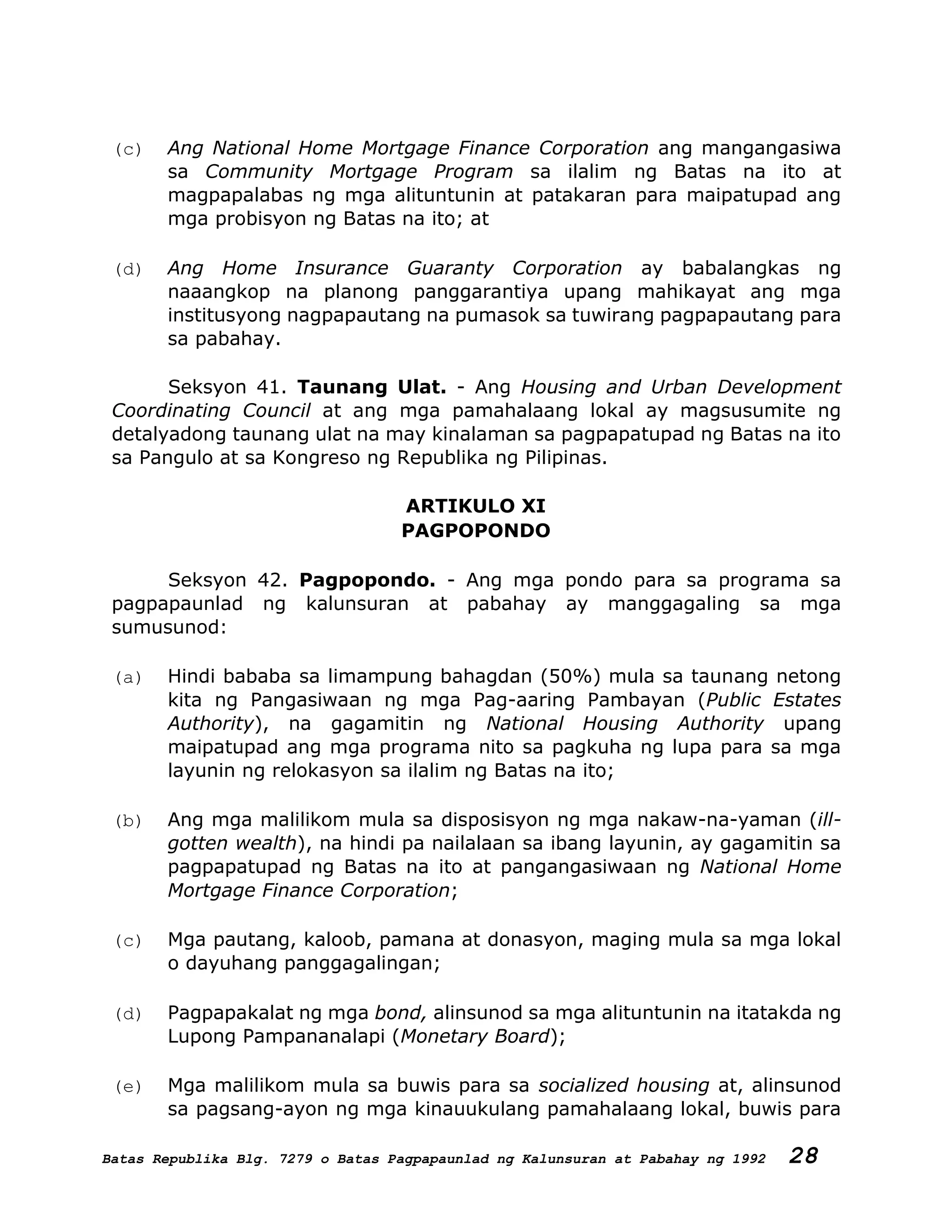 Batas Republika Blg. 7279, na huling sinusugan ng Batas Republika Blg ...