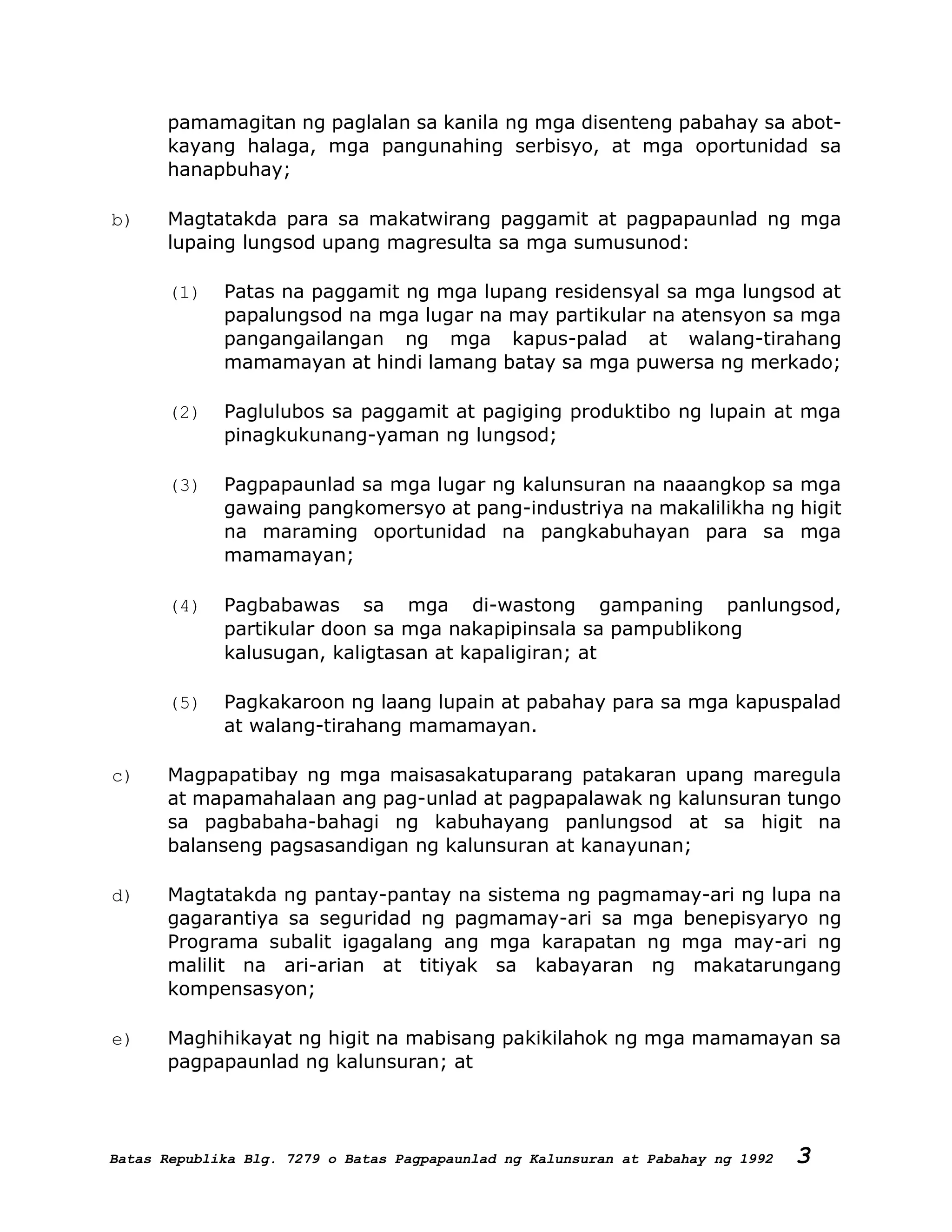 Batas Republika Blg. 7279, na huling sinusugan ng Batas Republika Blg ...